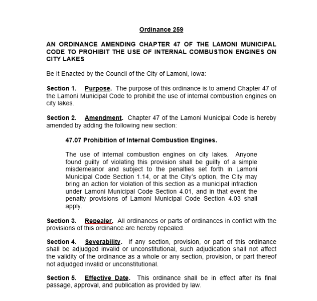 City of Lamoni - Ordinance 259 is being considered by the Lamoni City ...